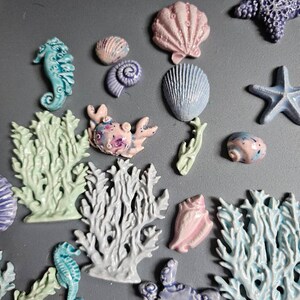 Ceramic Seashell and Sea Creature Tiles, 12pcs, Variety Blues and ...