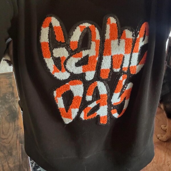 Orange Checkered Game Day Patch, Iron on Patch, Chenille Sequin Patch ...