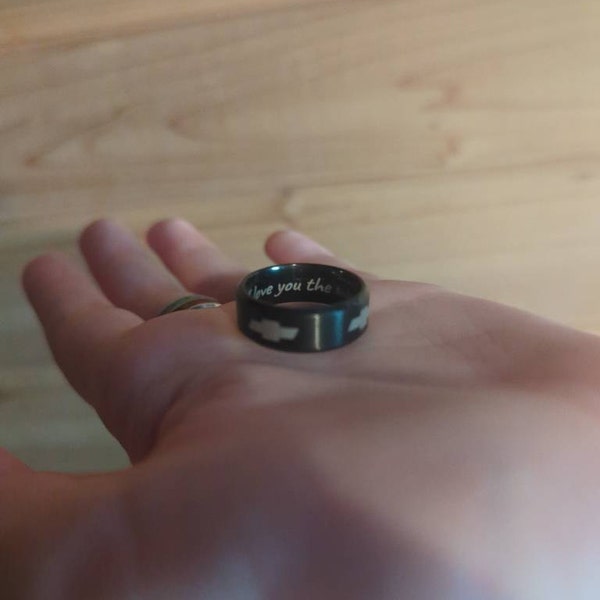 Laser Engraved Chevrolet Bowtie Ring Black Stainless Steel GM Chevy ...