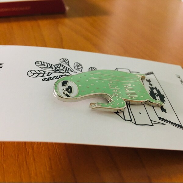 Sloth Enamel Pin - Party Animal Pin - Mint Party Sloth Lapel Pin Brooch ...