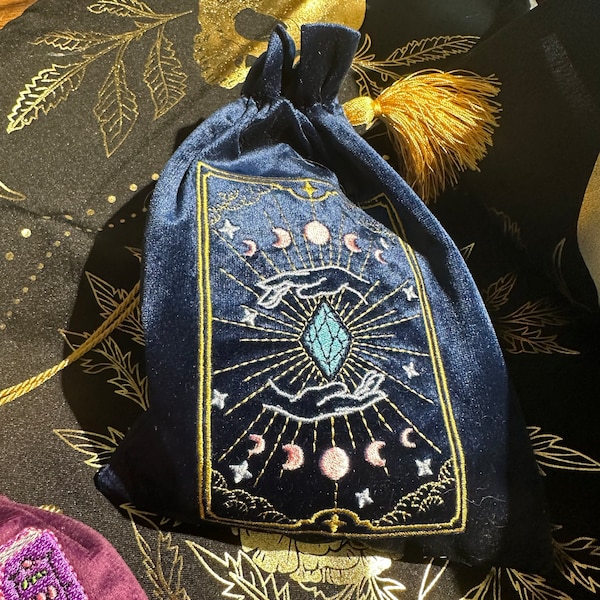 Silk Velvet Tarot Bag, Blue Velvet Tarot Card Storage Bag, Unique ...