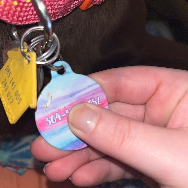 Pink Watercolor Pet ID Tag, Personalized Pet Tag, Cat ID Tag, Dog Name ...