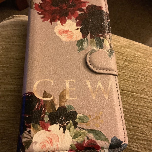 Personalised Initials Custom Wallet Leather Phone Case Floral Spring ...
