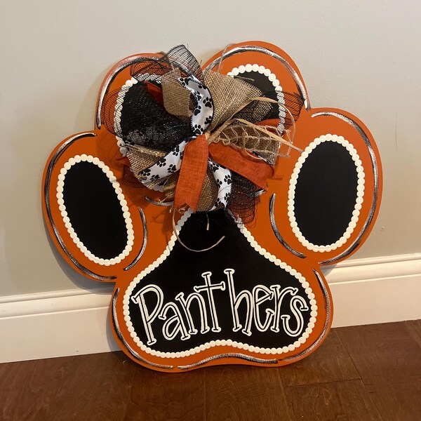 Paw Print School Pride, Wide Paw Door Hanger, Mascot Door Hanger ...