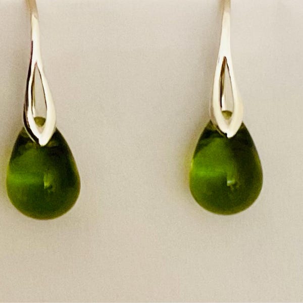 Dark Green Drop Earrings, Olive Green Earrings Gold Czech Glass ...