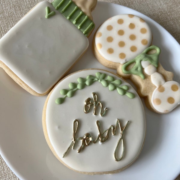 Greenery Baby Shower Cookies - One Dozen - Etsy