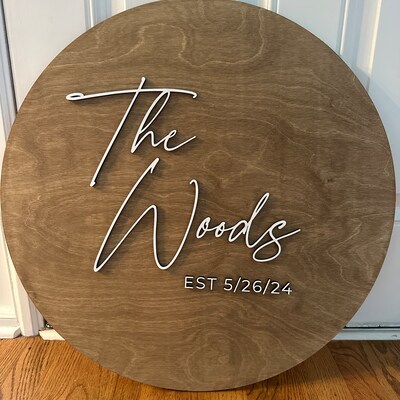 Round Family Last Name Sign With Engraved Botanical Frame and Raised ...
