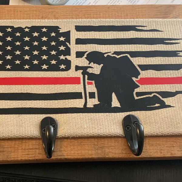 Fire Hose thin Red Line Firefighter Can Cooler Upcycled Can Cooler ...