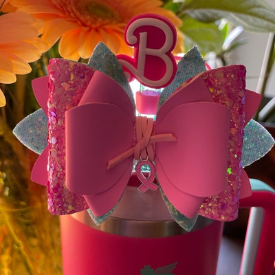 Pink Parade Stanley Tumbler Bow Straw Topper Neon Pink and Gold Stanley ...