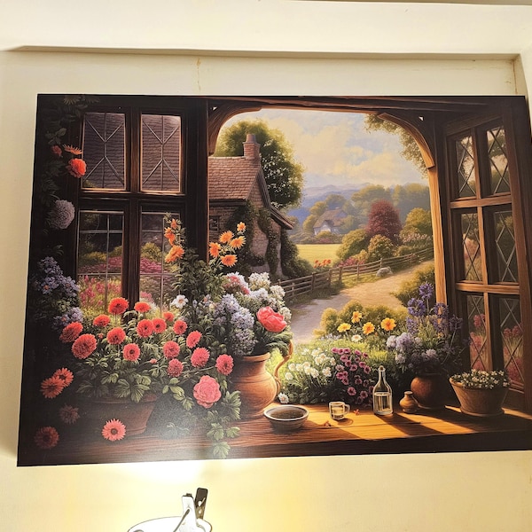 English Country Garden View - Cottage Window - Landscape Painting ...