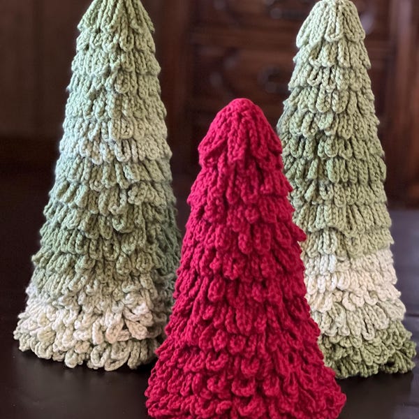 CROCHET PATTERN & VIDEO/ Ombre Loopy Trees, Crochet Tree Pattern ...