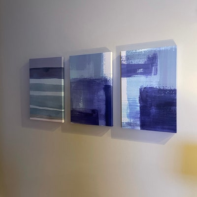 Abstract Painting Featuring Teal and Navy Blue Brush Strokes, Printable ...