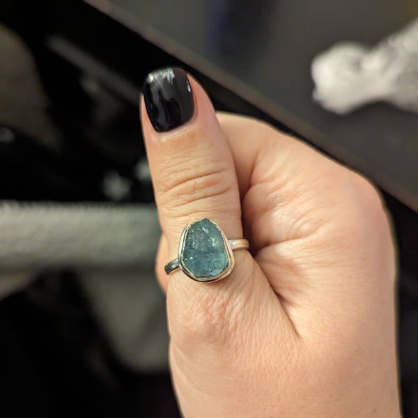 Raw Blue Topaz Ring, 925 Solid Sterling Silver Ring, Rough Gemstone ...