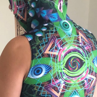 Festival Hooded Top, Green Hoodie Crop Top, Rave Tops, Plus Size Tops ...