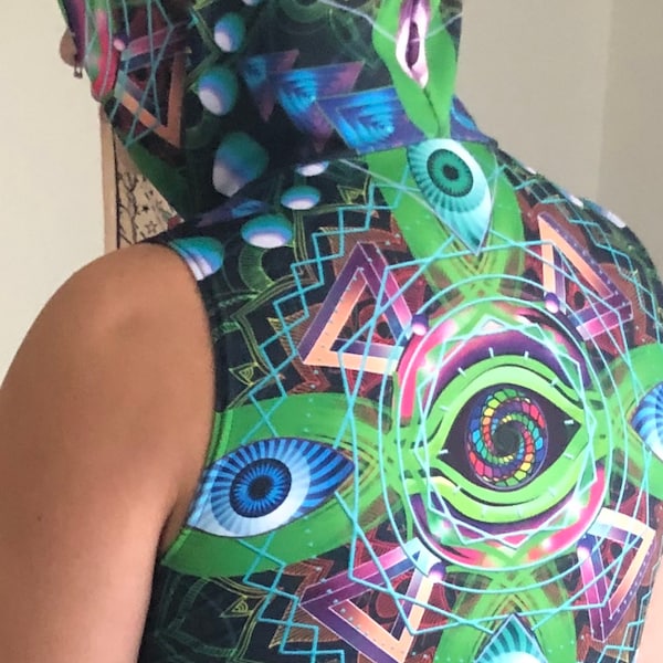 Festival Hooded Top, Green Hoodie Crop Top, Rave Tops, Plus Size Tops ...