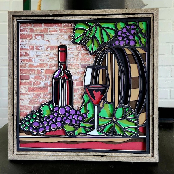 3D SVG Wine Shadow Box Layered, Winery Shadow Box,wine Glass 3D Svg ...