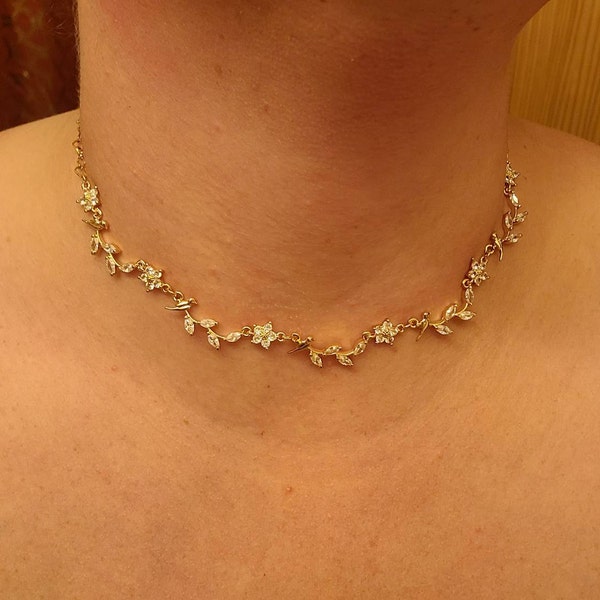 Elegant White Bridal Choker Necklace, Clear Crystal Flower Choker ...