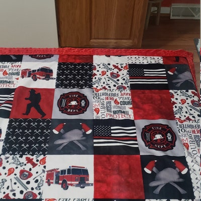 Firetruck Baby Blanket, Fireman Firefighter, Fire Boy Minky, Toddler ...