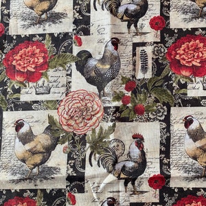 Chicken Fabric, Rooster Fabric, 100% Cotton Fabric, Fabric by the Yard ...