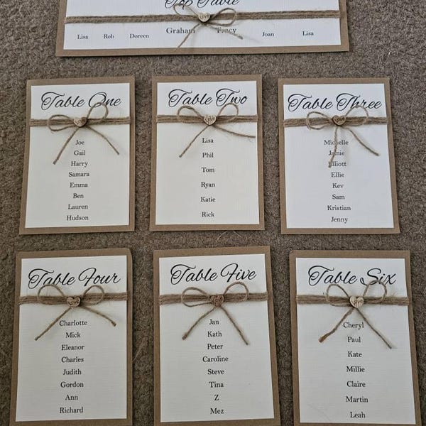 Personalised Wedding Table Plan Cards | Rustic Heart Design | Wedding ...