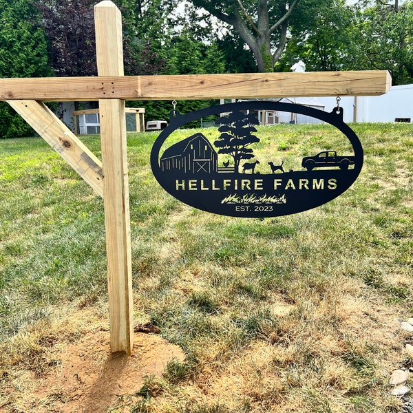 Metal FARM Sign With Fence and Chicken, Goat and Pickup - Etsy