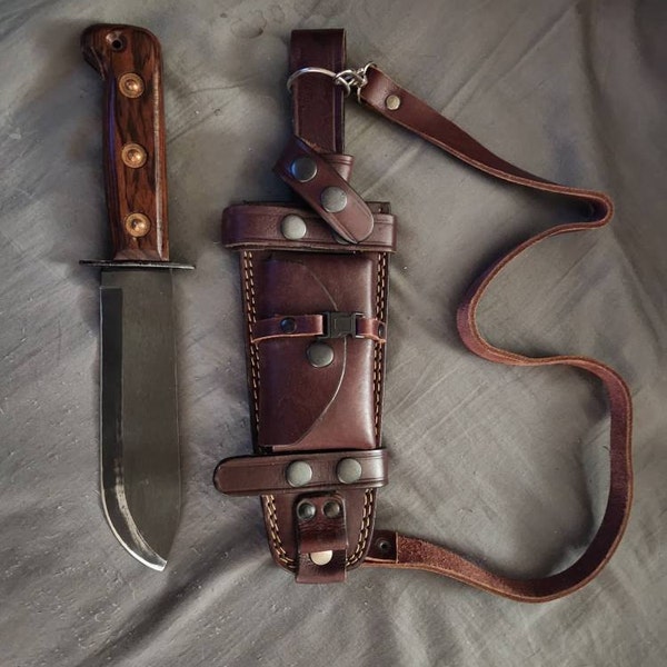 GCS Handmade Stacked Leather Handle D2 Tool Steel Tactical Hunting ...