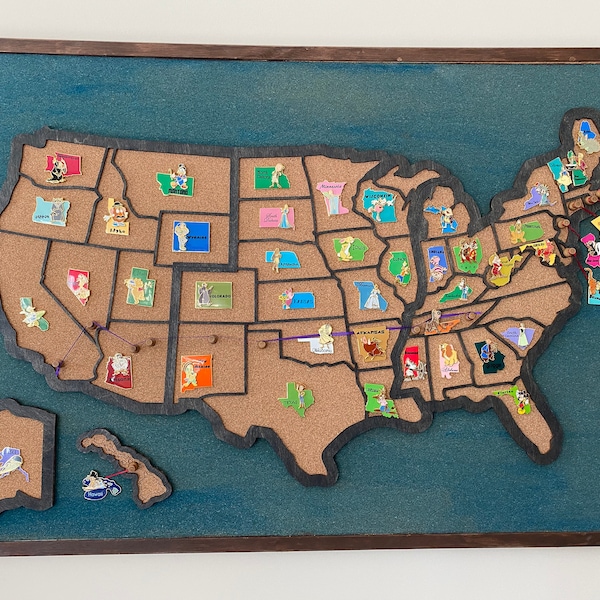 USA Push Pin Map Travel Gift - Wood US Travel Map Pin Board - United ...