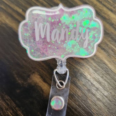 Name Badge Reel Glitter Badge Reel Name Badge Custom Name Reel ...