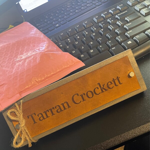 Handmade Wood & Leather Desk Name Plate, Custom - Etsy