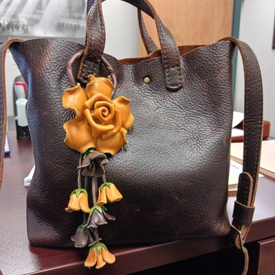 Karen's ORANGE Daisy Small-eeerr Leather Keychain & Charm With Antique ...