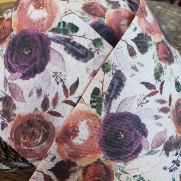 Fall Floral Fabric - Plum Watercolor Florals on Cream, Autumn Rose ...