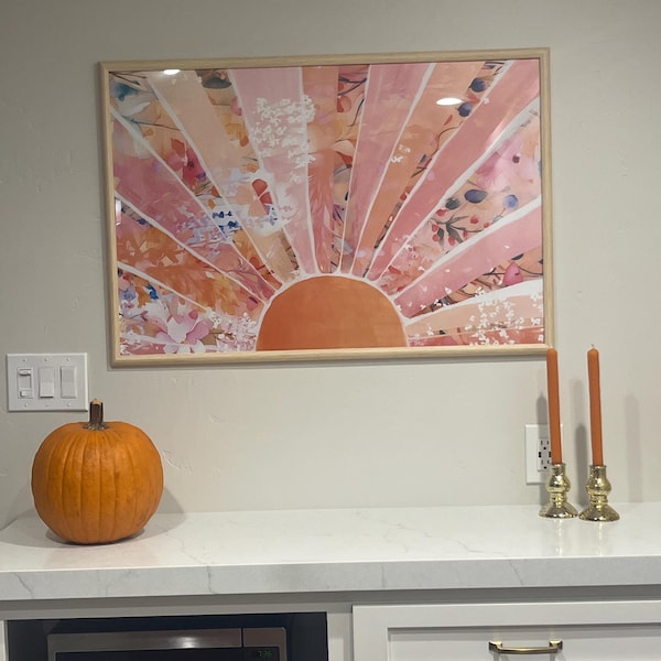 Horizontal Boho Sun Print, Boho Orange & Blush Sun, Watercolor ...