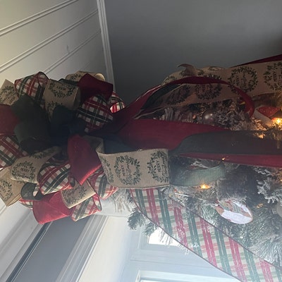 Rustic Christmas Tree Topper Bow, Large Christmas Bow Tree Topper ...