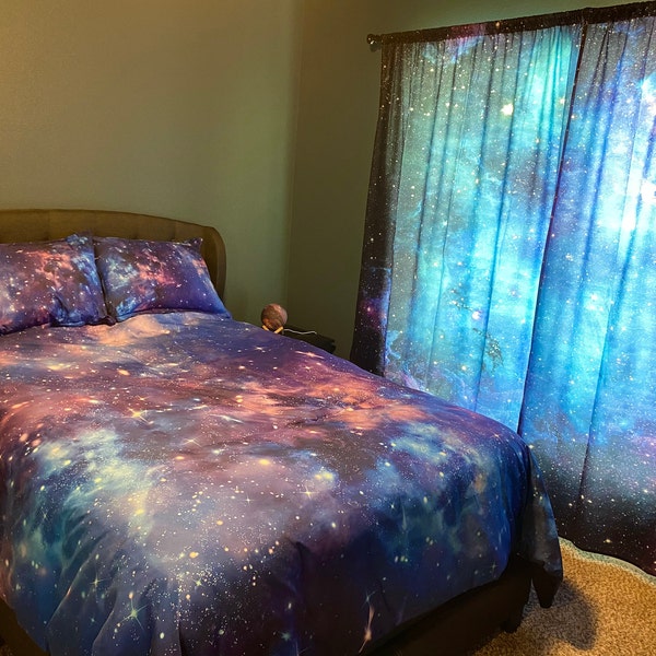 Blue & Purple Nebula Bedding Set, Galaxy Duvet Cover Set, Space Bedding ...