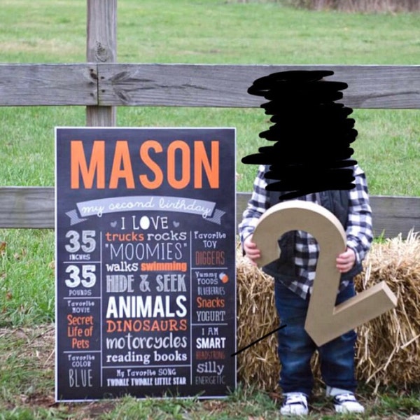 2nd Birthday Poster - Baby Boy Second Birthday Chalkboard Sign - 2nd ...