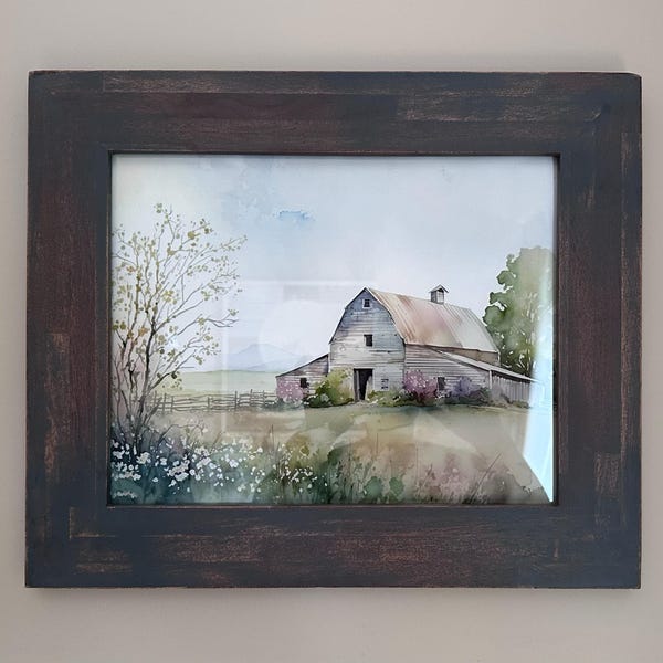 Farmhouse Wildflower Barn Wall Art, White Neutral, Rustic Print ...