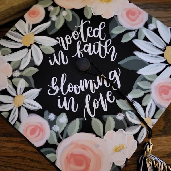 Customizable Floral Grad Cap Decoration Self-adhesive Daisies and Rose ...