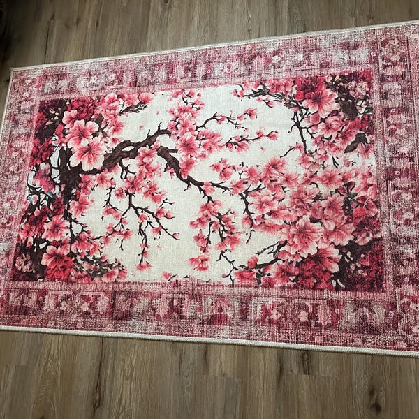 Art Deco House Fly Rug, Bug and Flowers Vintage Rug, Unique Rug for ...