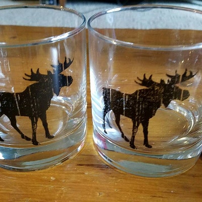 Rustic Moose Whiskey Glasses Moose Rocks Glass Whiskey Tumbler Whiskey ...