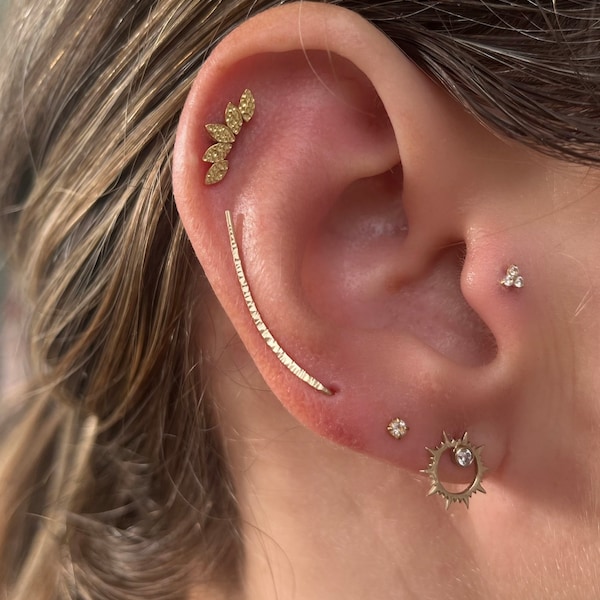 Ear Climber, Ear Cuff, Ear Crawler, Hammered, Sterling Silver, 14k Rose ...