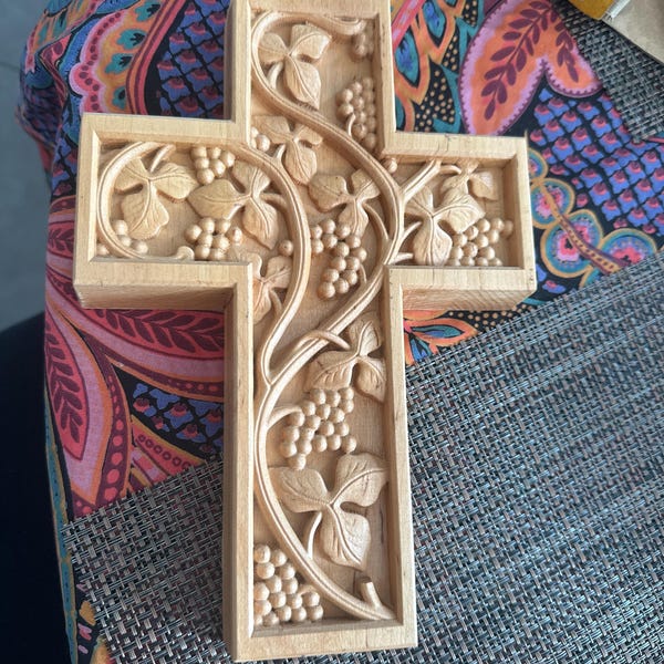 Carved Wooden Cross Vine, Wooden Cross, Wooden Wall Art, Wall Cross ...