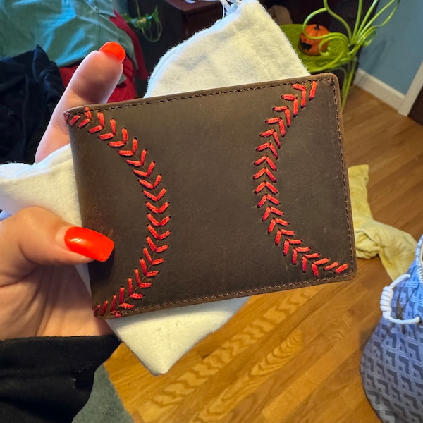 Handmade Brown Leather Baseball Wallet - Etsy