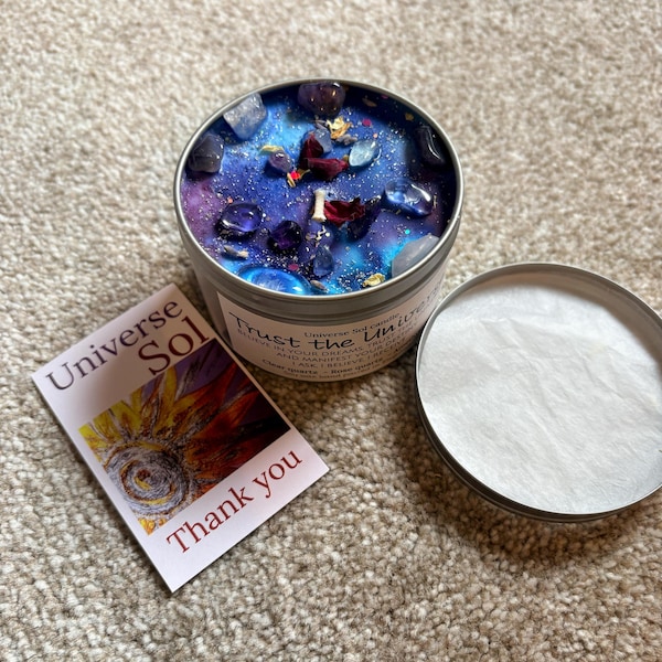 Trust the Universe: Rose Quartz, Amethyst Crystal Candle, Floral Citrus ...
