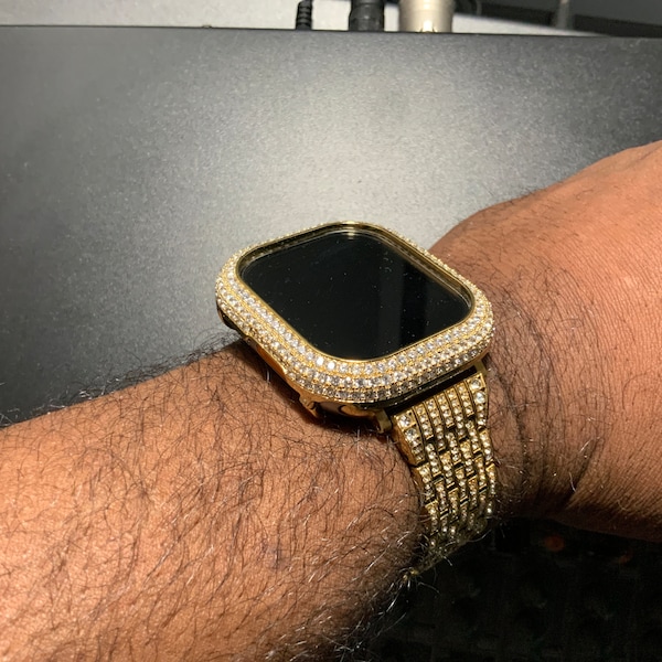 Iced Out Gold Apple Watch Band Stainless Steel Swarovski Crystals for ...