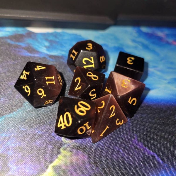 Full Dnd Dice Set Satin Finish Dice Rainbow Matt Glass Dnd Gift D20 ...