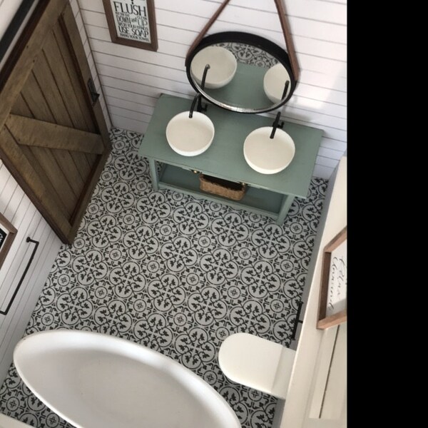 1/12 Cement Tile Effect Dollhouse Miniature Printable Download 8.5 X 11 ...