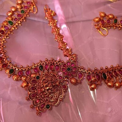 Jadau Necklace Red Green Jadau Kundan Gold Finish/mango Mala Haram 28 Inches /mint Green Beads ...