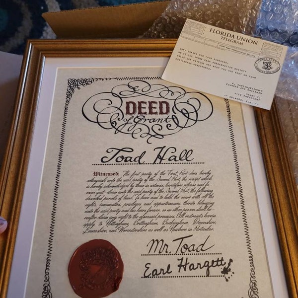 Toad Hall Deed Certificate - Mr. Toad's Wild Ride - PERSONALIZABLE - Etsy