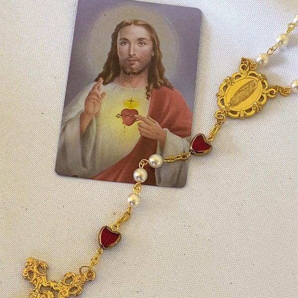 Glass Pearl Red Glass Heart Handmade Rosary - Etsy