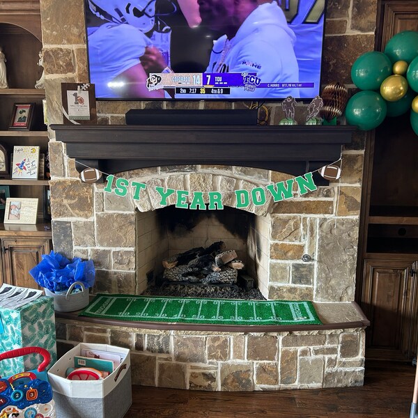 Football 1st Birthday Banner: "first Year Down" Cardstock Party Decor ...